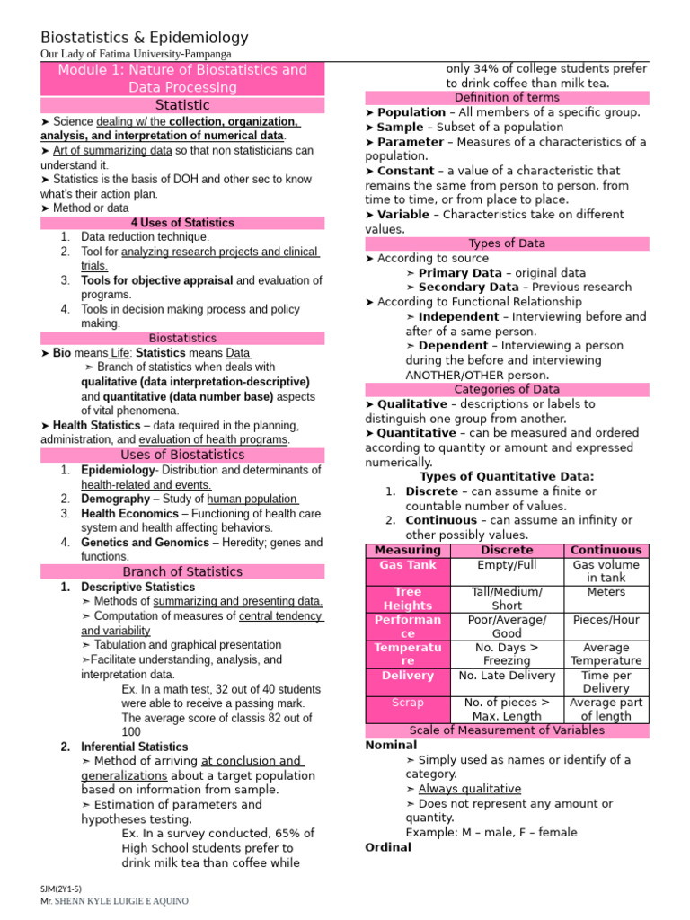 Medtech Bio211 Epidemiology | PDF | Statistics | Biostatistics
