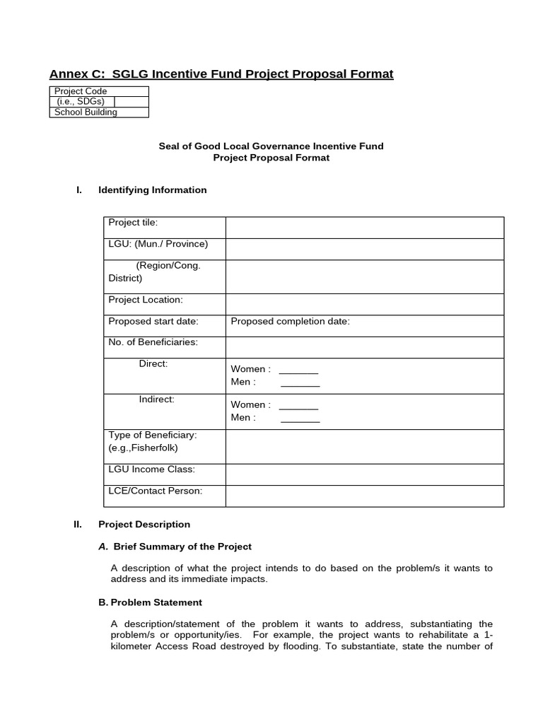 C. SGLG Incentive Fund Project Proposal Format | PDF | Project Management | Economies