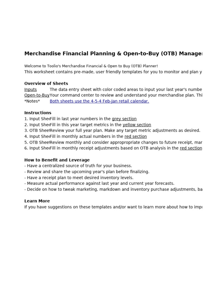 Toolio Open To Buy Template | PDF | Business | Business Economics