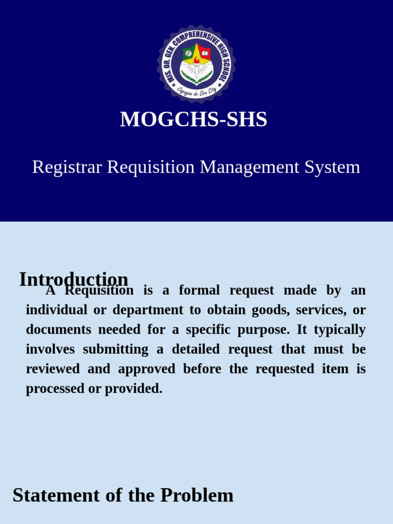 MOGCHS SHS Registrar Requisition Management System 1 | PDF