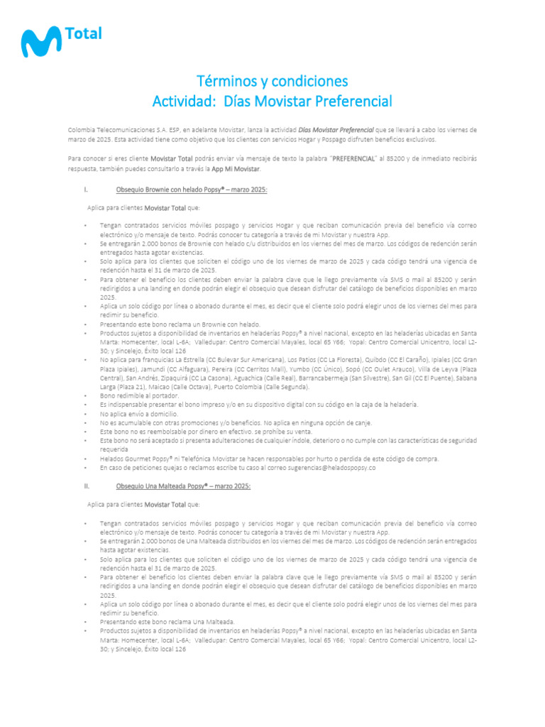 TyC Dias Movistar Preferencial Marzo 2025 | PDF | Cupón | Aplicación movil