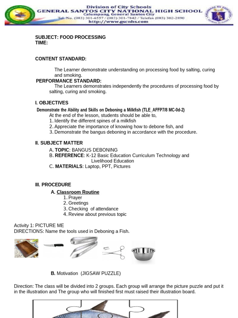bangus deboning Lp | PDF | Vertebral Column | Learning