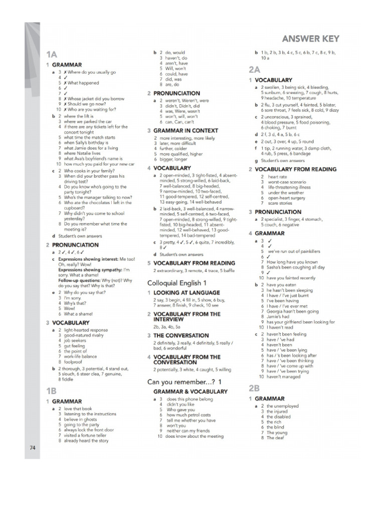English File 4th Ed Upper Intermediate Workbook Keys | PDF