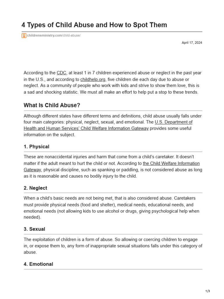 Recognizing 4 Types of Child Abuse | PDF | Child Abuse | Child Protection