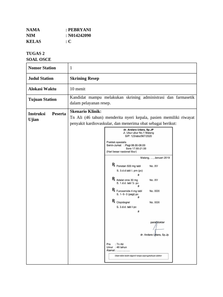 Soal Osce Skrining Resep | PDF