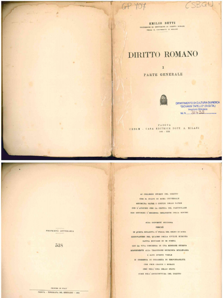 Emilio Betti Diritto Romano I Parte Generale | PDF