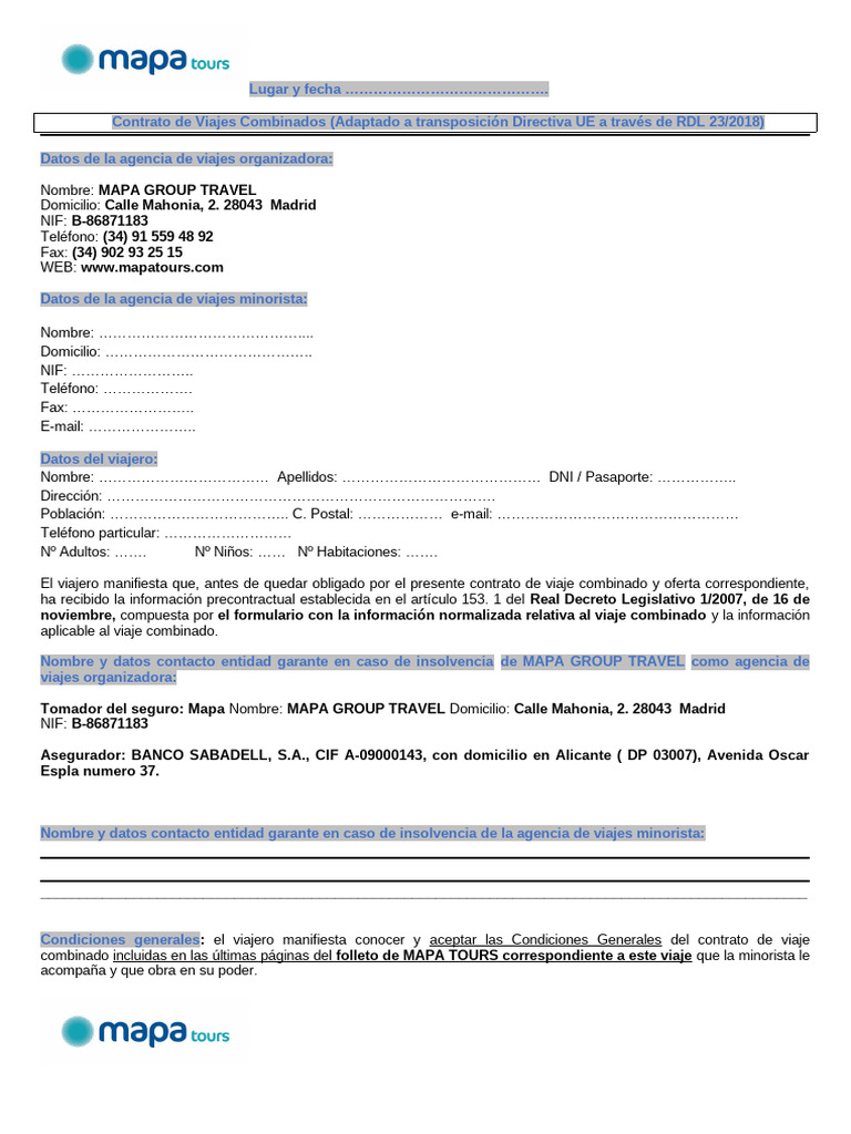 Contrato Viaje Combinado | PDF