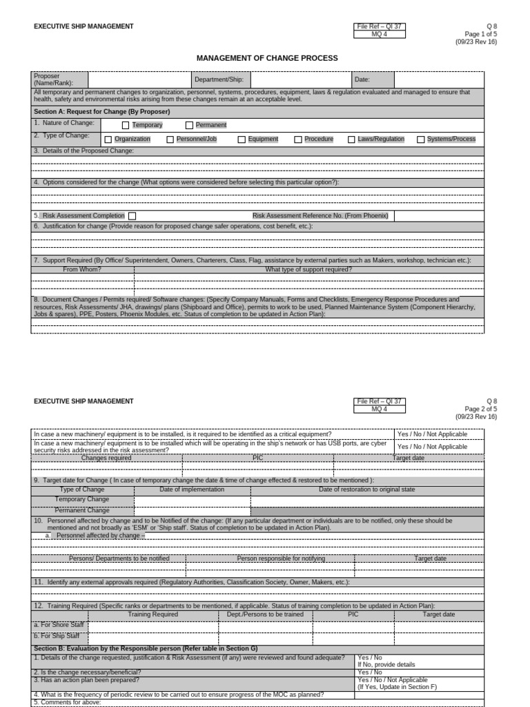 Q8 Management of Change (MOC) Process R16 | PDF | Risk Assessment | Risk