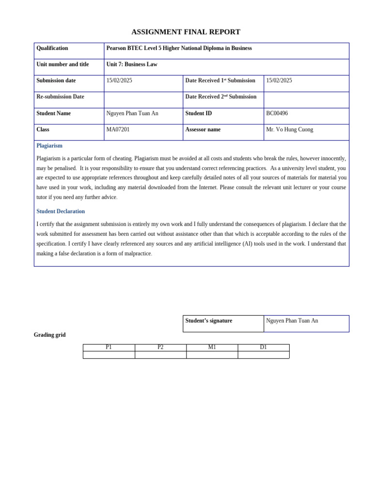 736 - Busines Law_Final Front Sheet | PDF | Plagiarism