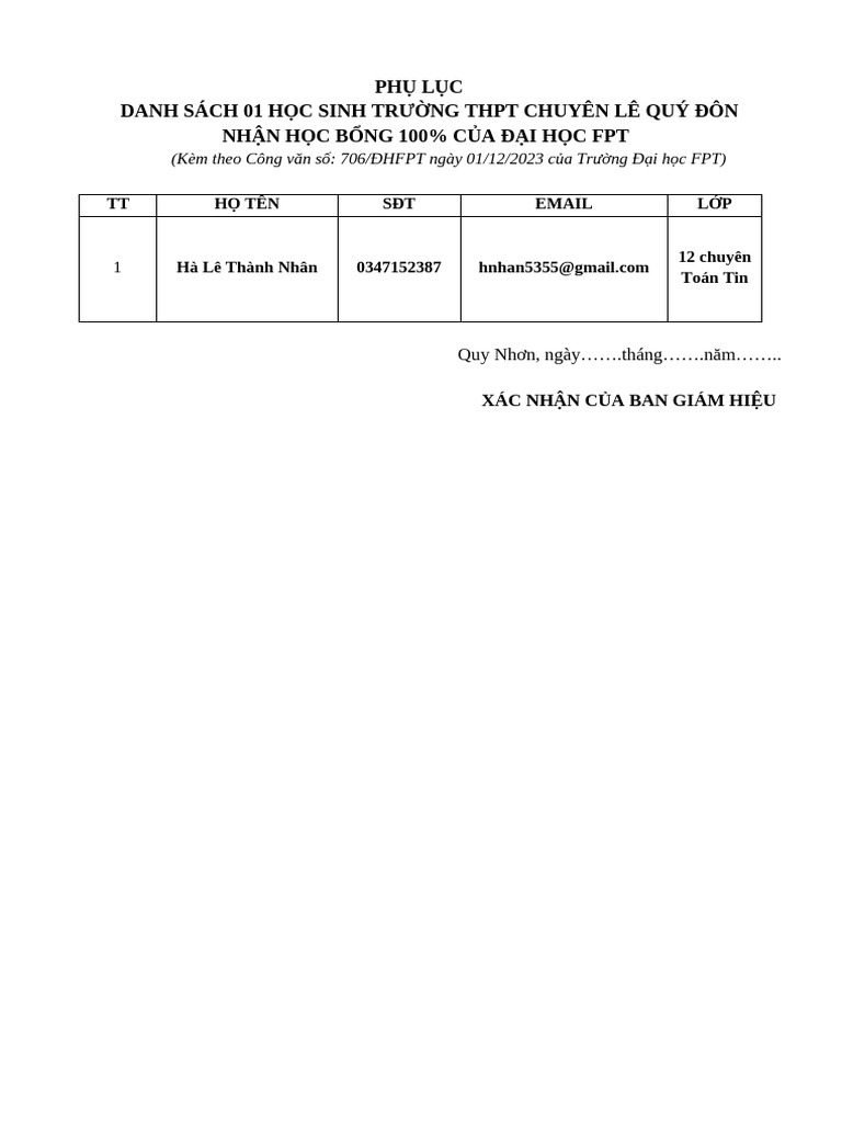 Học bổng THPT | PDF