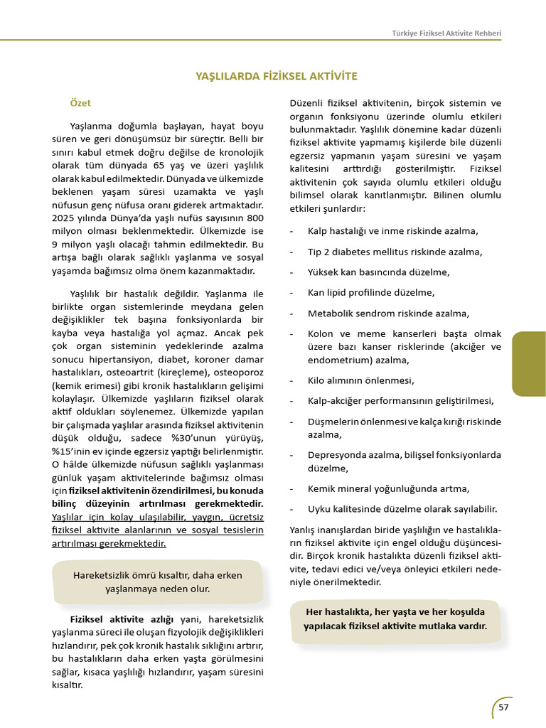 Yaşlılarda Fiziksel Aktivite | PDF