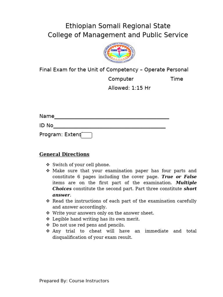 Personal Computer Operation Exam | PDF | Computer File | Icon (Computing)