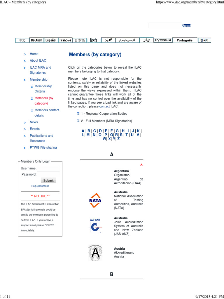 ILAC - Members (By Category) | PDF | Quality Management