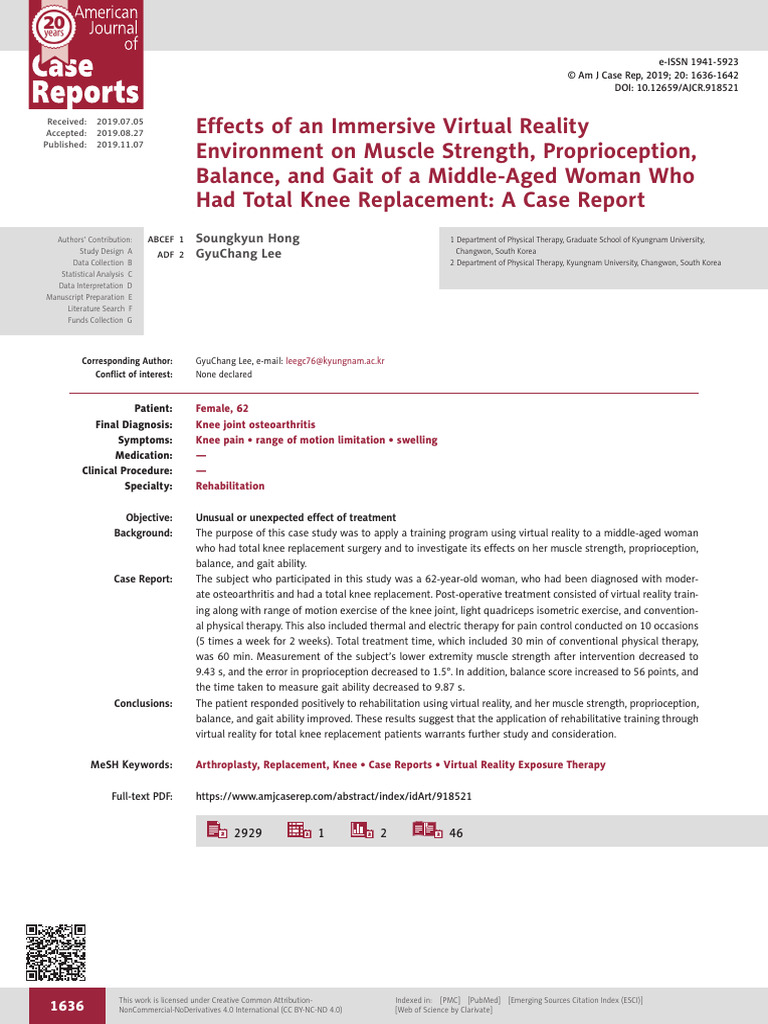 Effects of An Immersive Virtual Reality Environment On Muscle Strength, Proprioception, Balance ...