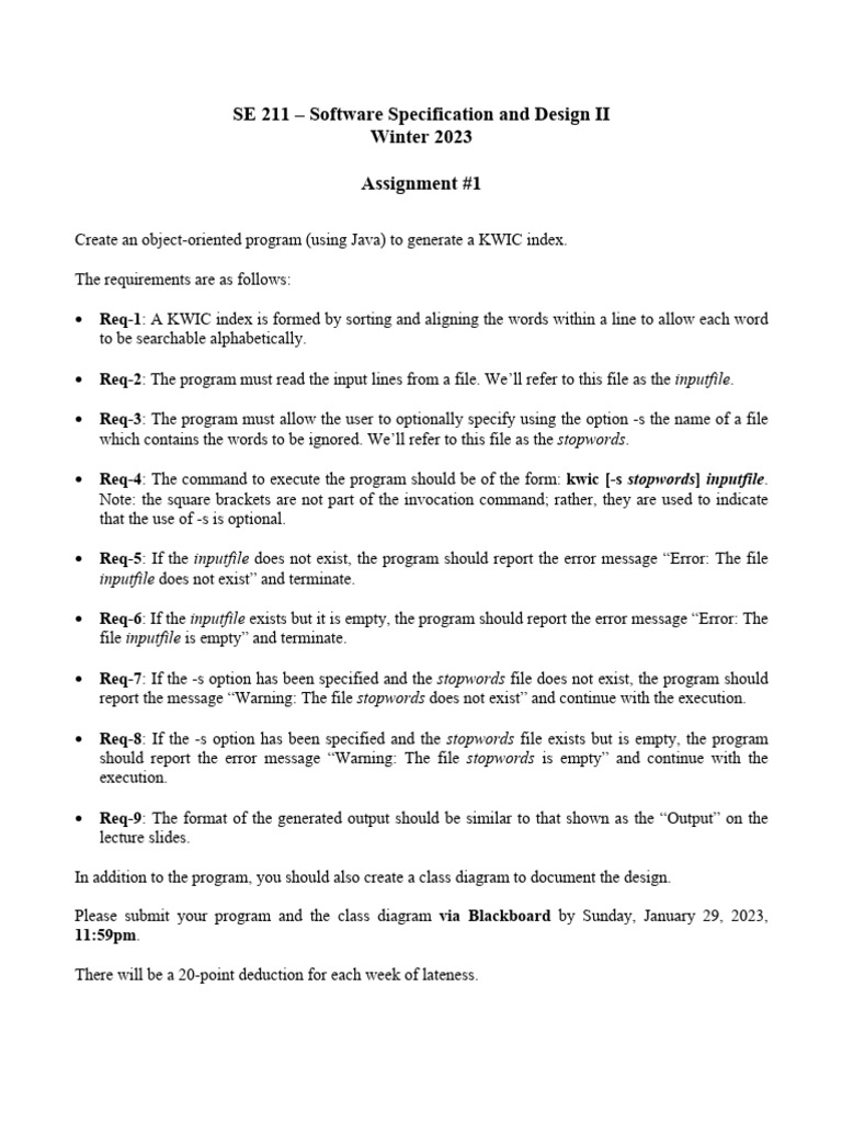 Assignment #1 Java KWIC | PDF