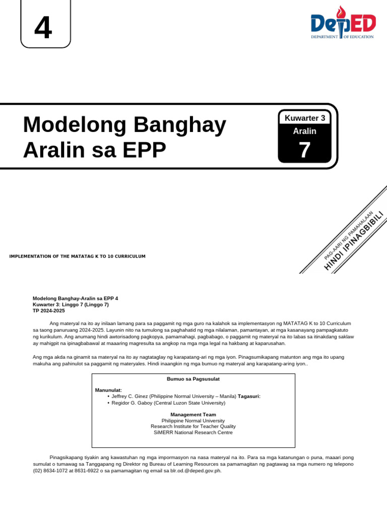 Q3 - LE - EPP 4 - Lesson 7 - Week 7 | PDF