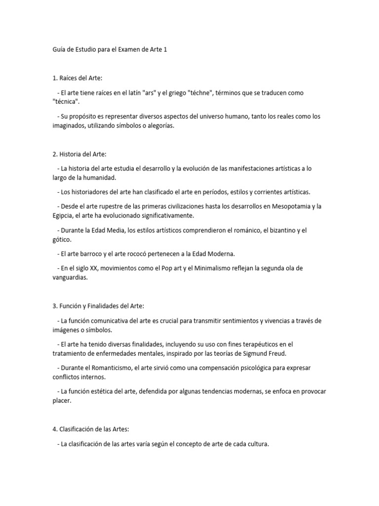 Gu¡a de Estudio para El Examen de Arte 1 | PDF | Percepción | Sentidos