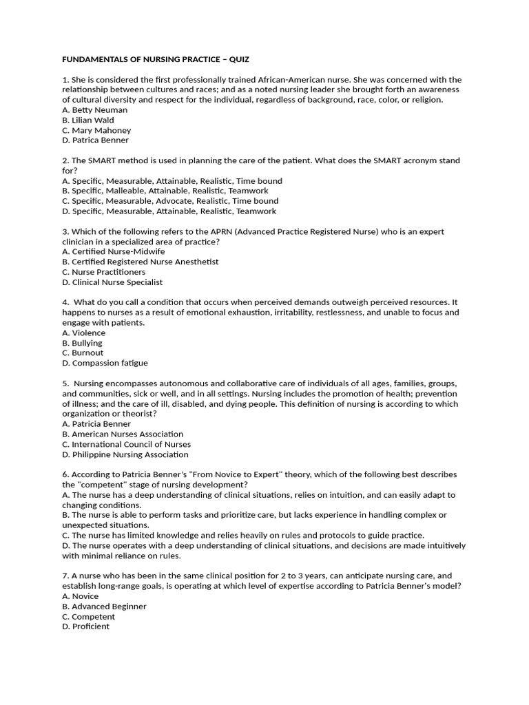 Fundamentals of Nursing Practice Quiz t1 | PDF | Nursing | Knowledge