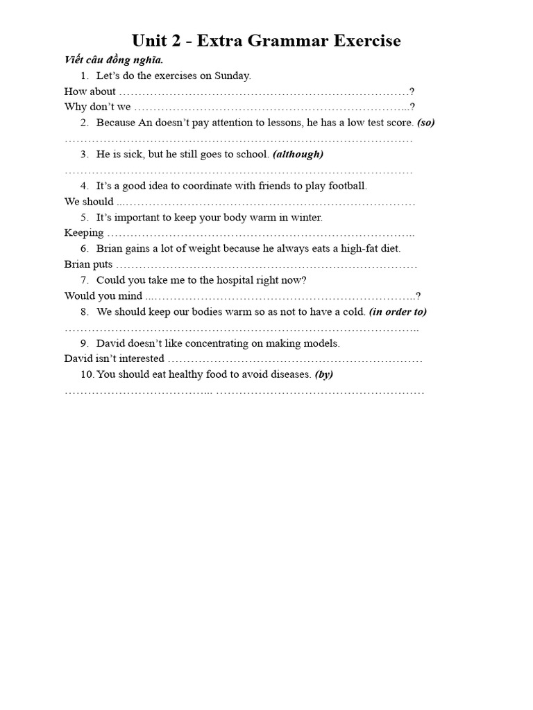Unit 2 _ Extra Grammar Exercise | PDF