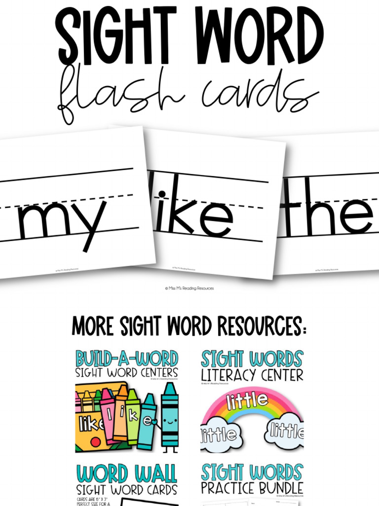 Sight Word Flash Cards From Miss M's Reading Resources | PDF