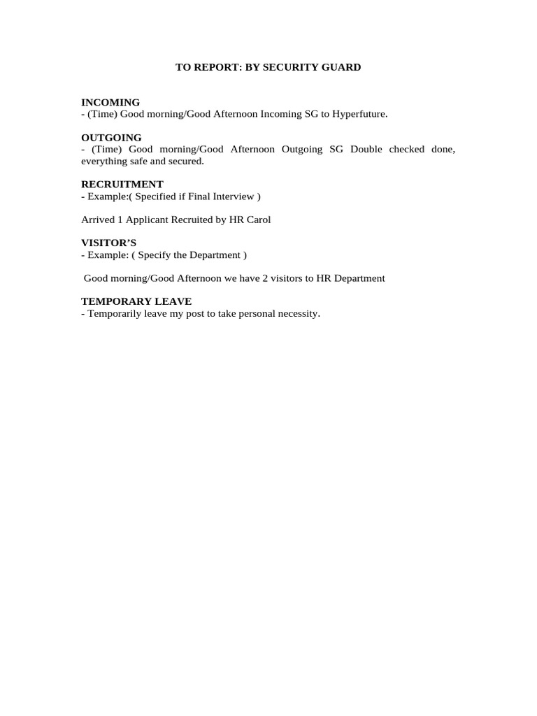 Security Guard Daily Report Template | PDF