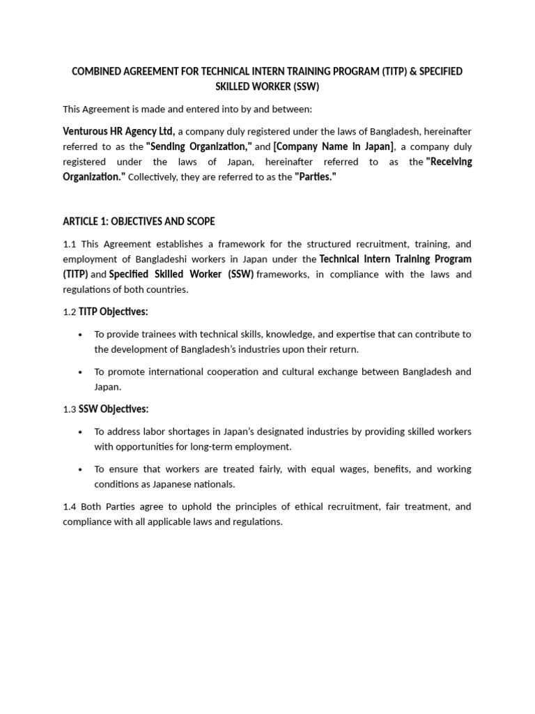 Combined Agreement For (Titp) & (SSW) . | PDF | Employment | Labor