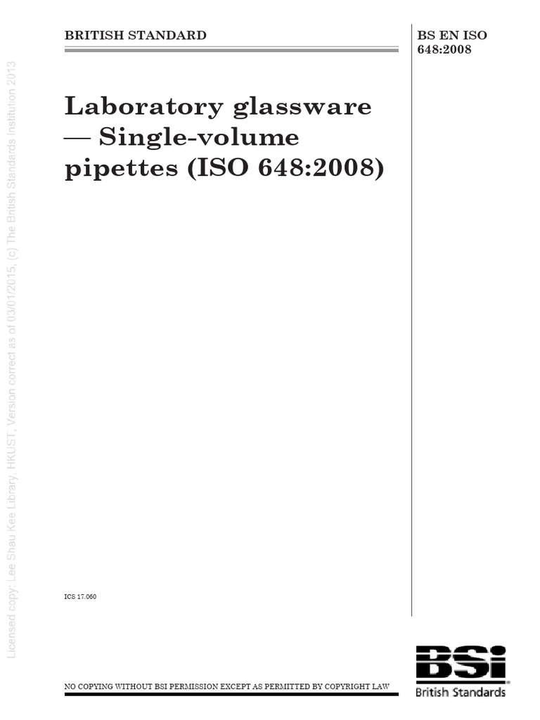 ISO-648-2008 Single Volume Glass Pipette | PDF | Volume | International ...