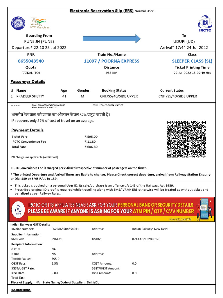 Railway Ticket Format | PDF | Identity Document