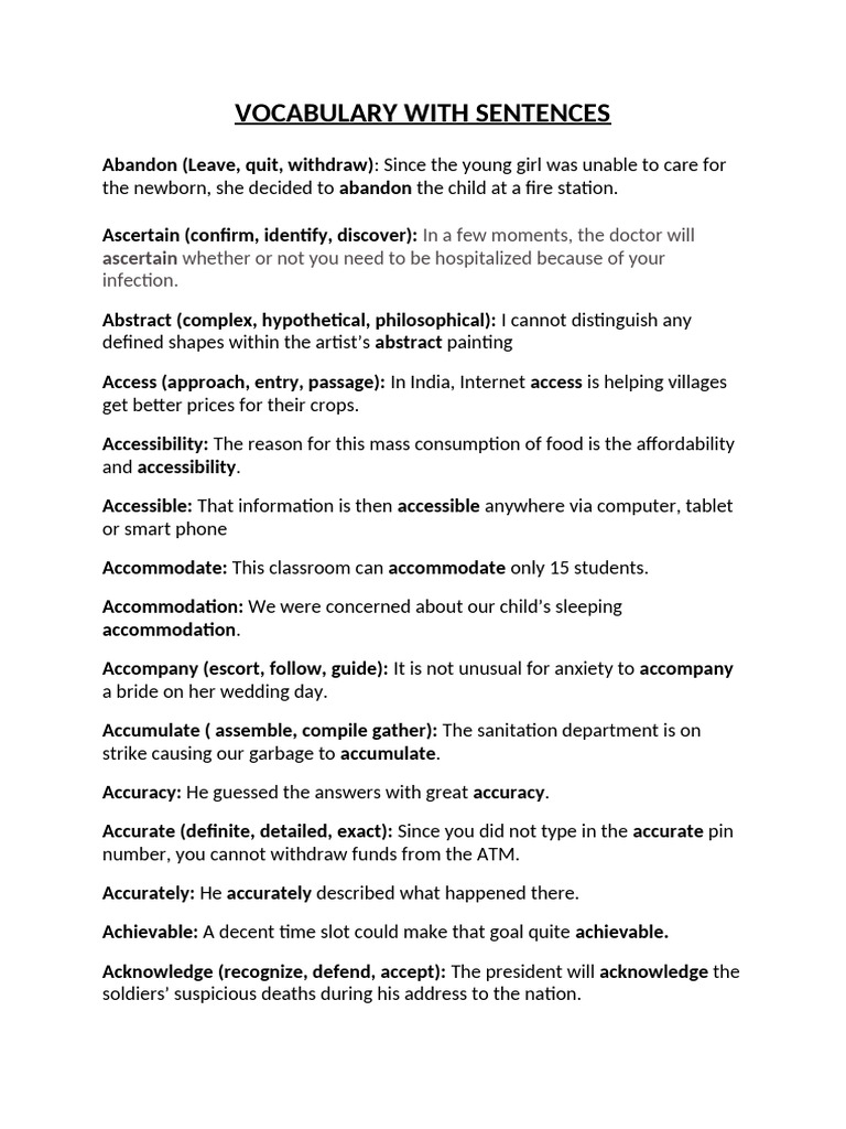Vocabulary With Sentences | PDF
