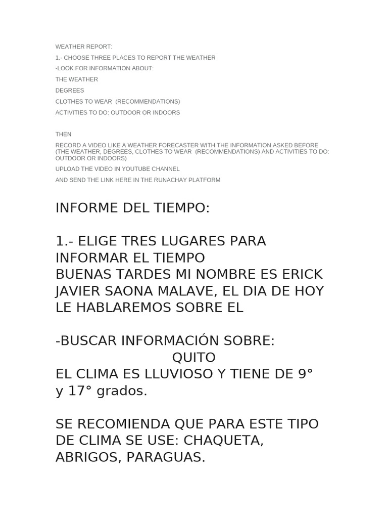Clima en Quito: Pronóstico y Recomendaciones | PDF