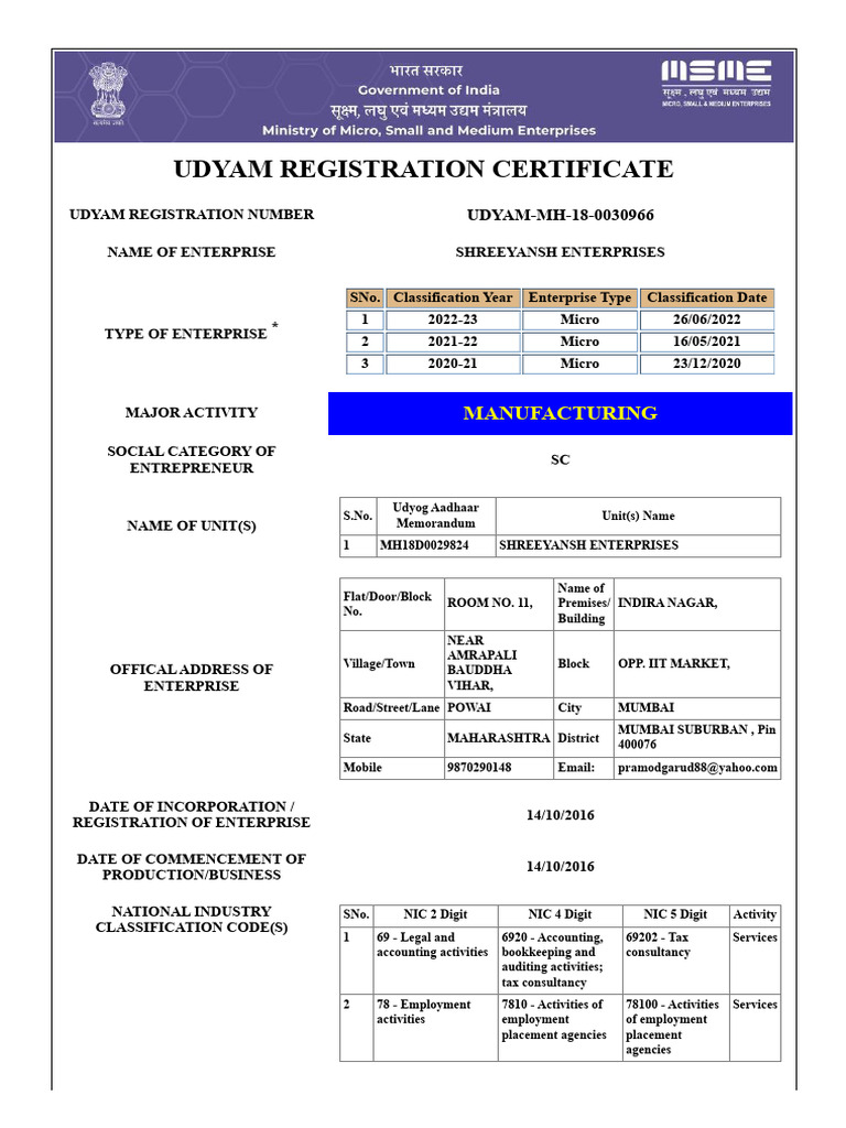 Print - Udyam Registration Certificate | PDF | Business | Economies