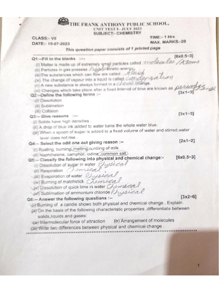 7th Chemistry Qps | PDF