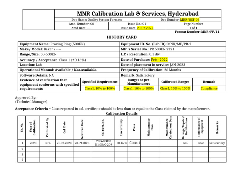 MNR Calibration Lab Quality Formats | PDF | Calibration
