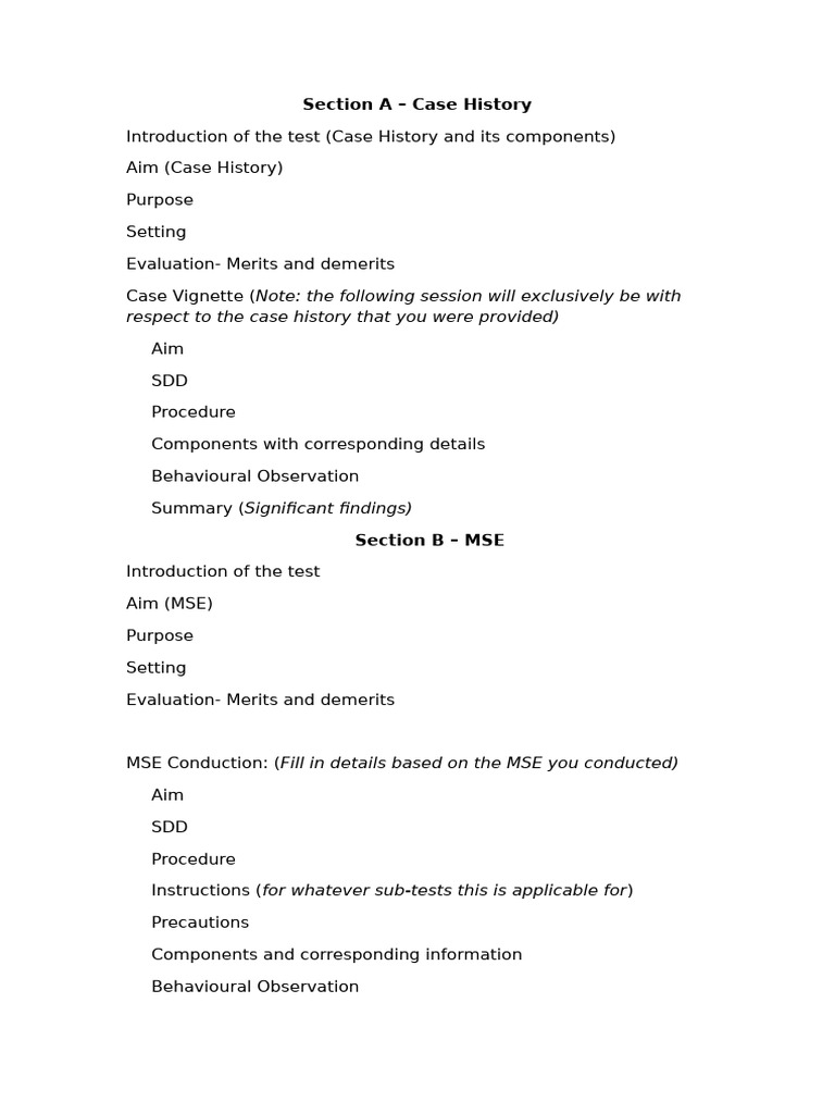 Report 1 Format (History Taking and MSE) | PDF