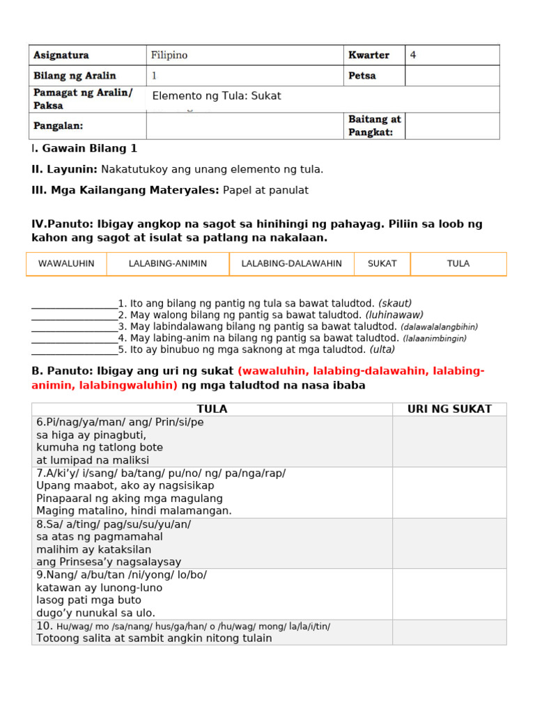 Matatag WS | PDF