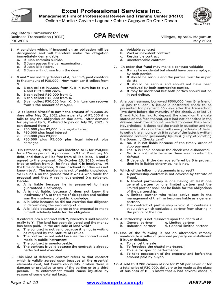 RFBT - PW Preweek Lecture May 2023 | PDF | Stocks | Partnership