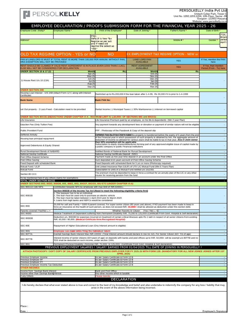 Investment Declaration Form 2025-26 | PDF | Economies | Payments