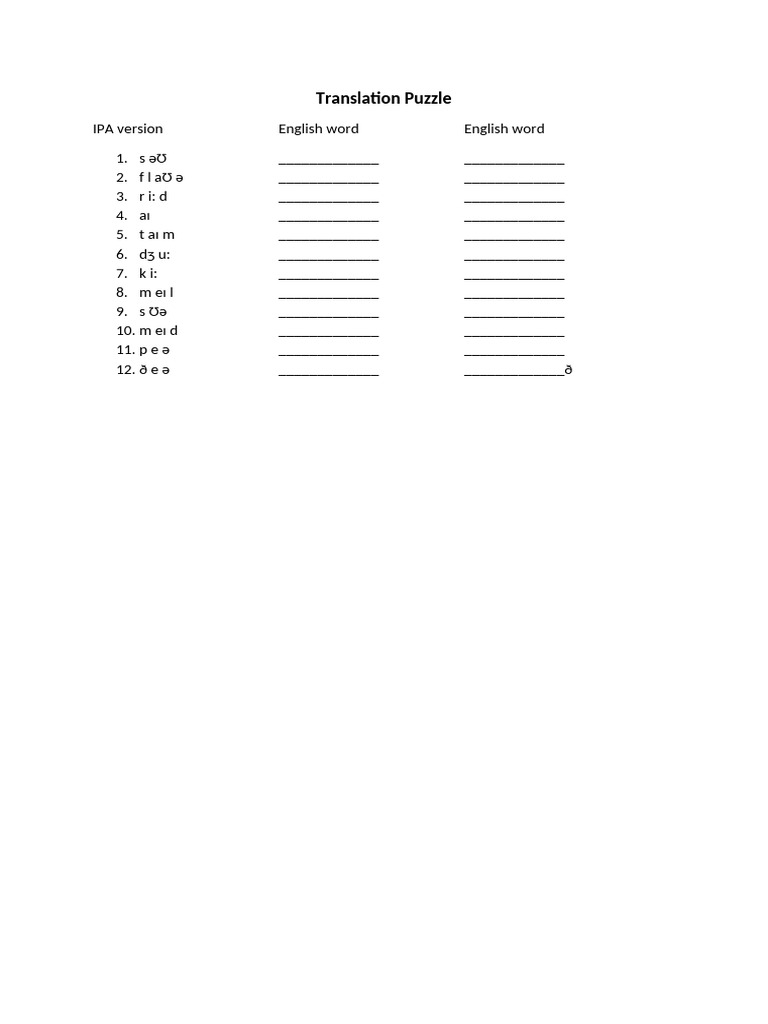 IPA Translation Puzzle | PDF