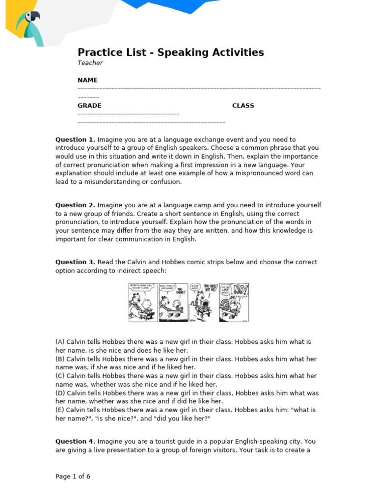 Practice List - Speaking Activities | PDF | English Language | Stress ...