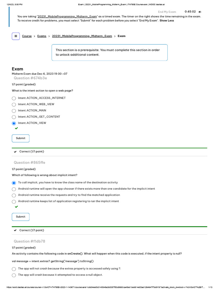 Exam - 20231 - MobileProgramming - Midterm - Exam - IT4785E | PDF | Android (Operating System ...