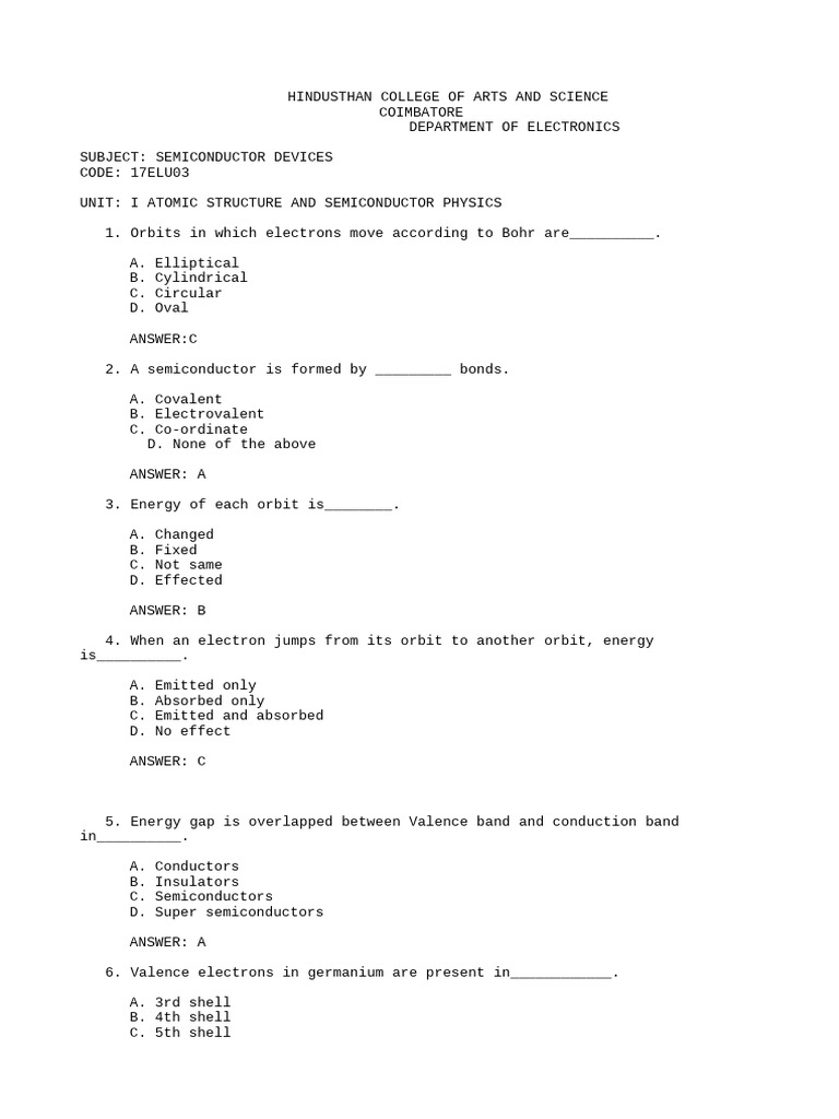 Semiconductor Devices Mcqs | PDF