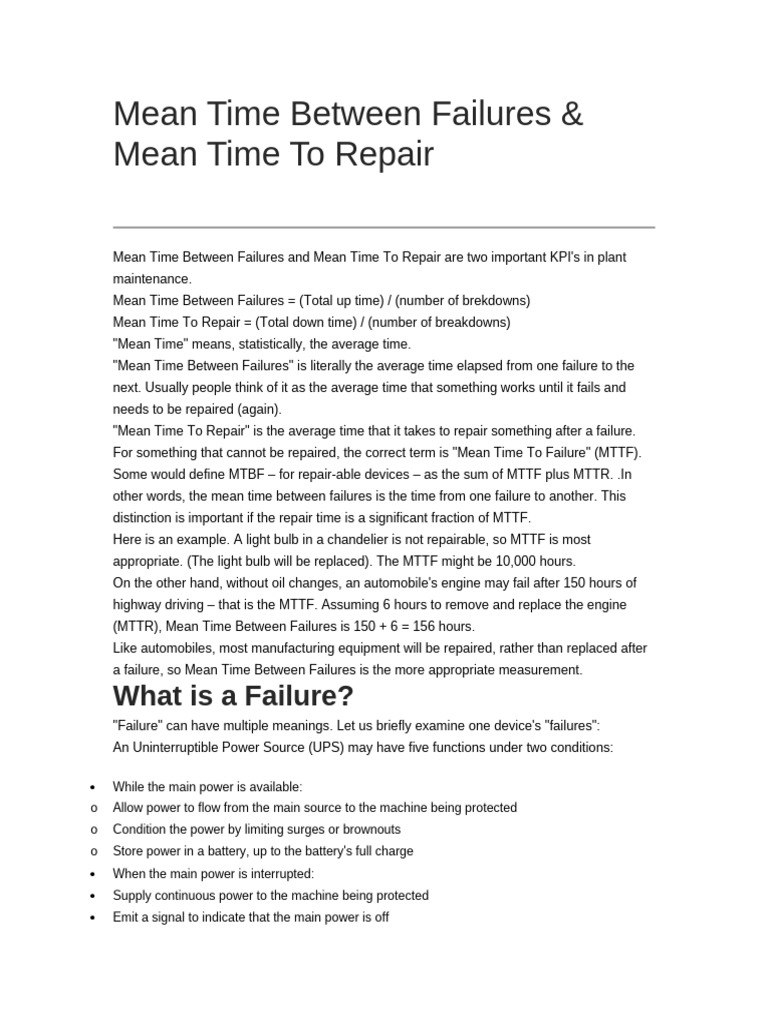 Mean Time Between Failures | PDF | Systems Engineering | Reliability ...