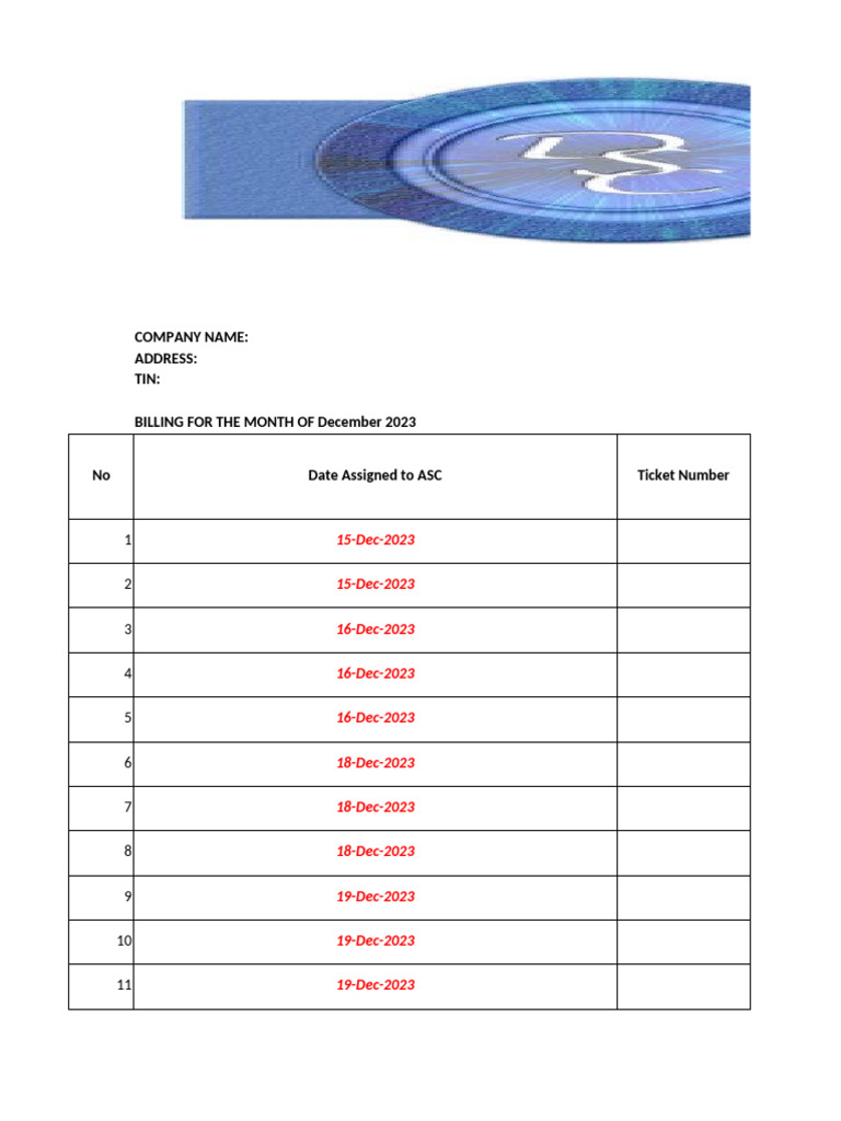 ASC Blling Format For ESWR ONSS Activity December 2023 | PDF | Disaster ...