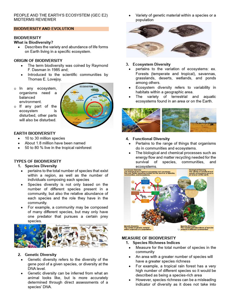 GEC E2 People and Earths Ecosystem Midterms | PDF | Biodiversity ...