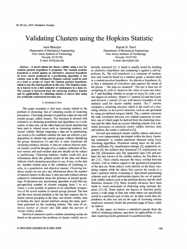 Validating Clusters Using Hopkins Statistics | PDF | Cluster Analysis | Null Hypothesis