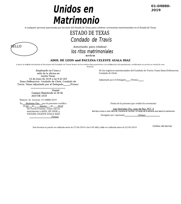 Acta de Matrimonio 1 Corregida | PDF