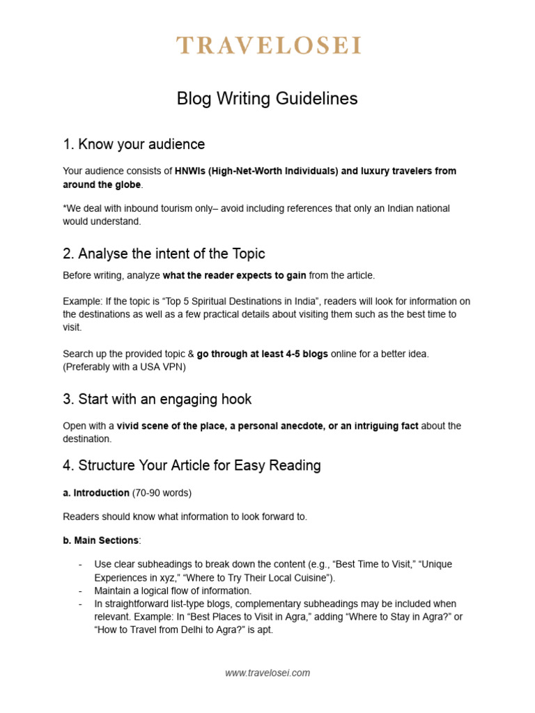 TRAVELOSEI - Blog Writing Guidelines | PDF | Communication | Human Communication