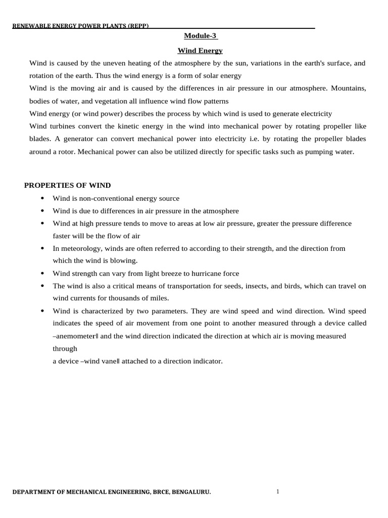 Module 3.docx RENEWABLE ENERGY SOURCE-1 | PDF | Wind Turbine | Turbine