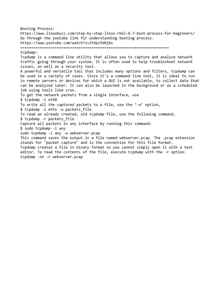 Tcpdump: Capture and Analyze Traffic | PDF