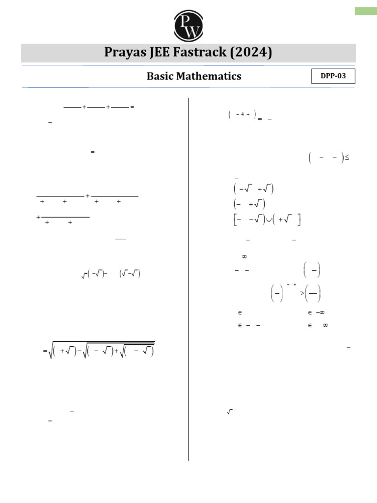 6515301ea39f7600184617f8 - ## - Basic Mathematics - DPP 03 (Of Lec 04) - JEE Fastrack 2024 | PDF ...